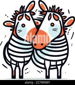 Zebra couple in love. Cute cartoon illustration. Vector illustration ...