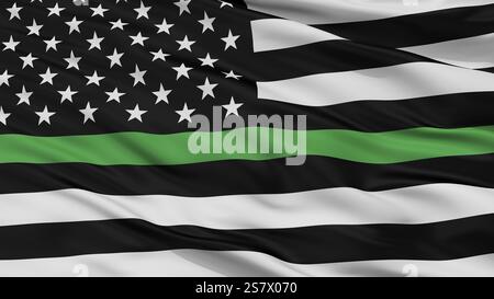 Thin Green Line Flag, United States of America flag with waving folds ...