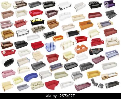 Isolated collage of sofa over white background Stock Photo - Alamy