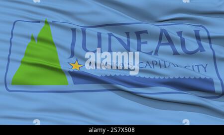 Alaska state flags waving in the wind with the national flags of the ...