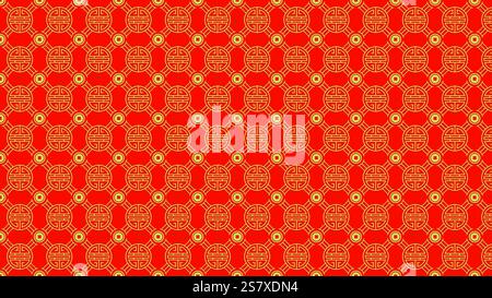 Chinese pattern texture with yellow circles on red background for ...