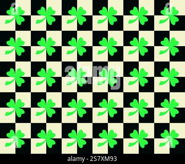 Irish clover symbol checkered seamless pattern. Traditional tricolour ...