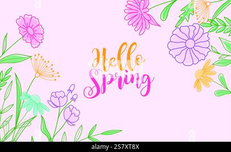 Hello Spring greeting card clipart poster set. Hello Spring background ...