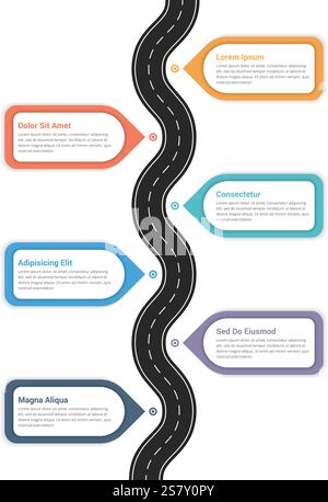 Road infographics with six pointers with place for your text, vector ...
