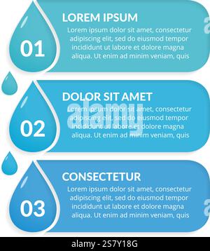 Infographic template with three steps with water drops, water ...
