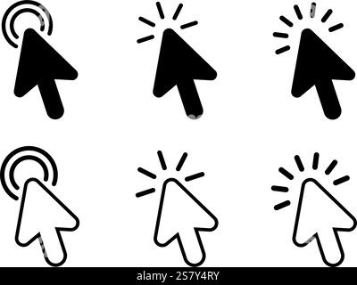 Pointer and loading icons. Computer cursor arrow and loading sign, click and wait symbol, web ...