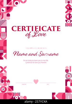 Valentine day vertical certificate with abstract geometric shapes ...