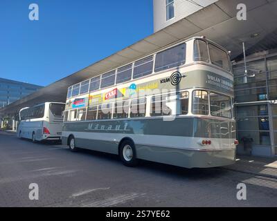 restored renovated vintage double decker bus on public display at ...