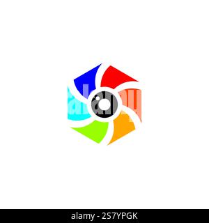 lens hexagon technology logo design vector camera internet symbol icon ...