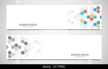 Banner design templates and headers for site with molecular structures ...
