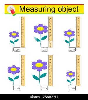 Worksheet for preschool kids. Measuring the length of cute flowers with ...