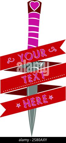 Dagger with heart and ribbon for logo or slogan Stock Vector Image ...