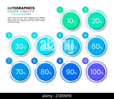 10 percent diagram, ten percentage vector infographic. Rounded ...