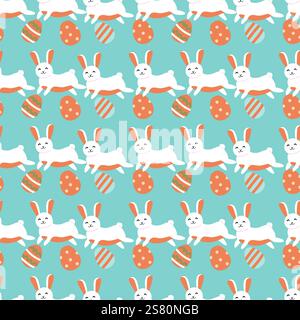 Bunnies and eggs seamless vector pattern . One continuous line art ...