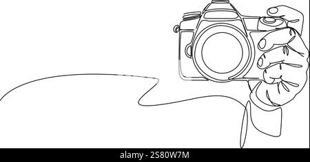 single line drawing of single-lens reflex camera isolated on white ...