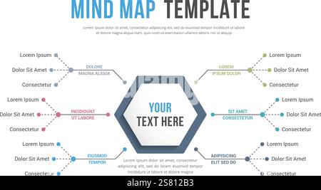 Mind map template with hexagon in the center, vector eps10 illustration ...