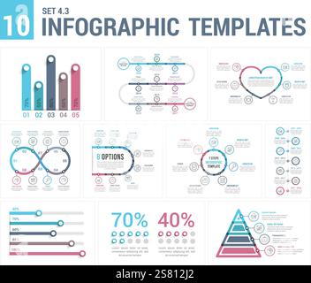 9 infographic templates - timelines, bar charts, pyramid, percents ...