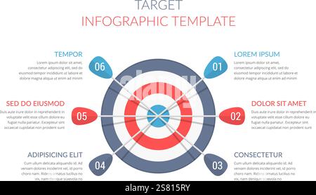Target with six arrows with numbers and text, infographic template ...