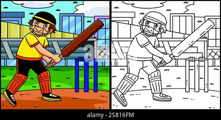 Cricket Striker Getting Ready Coloring Page Stock Vector Image & Art ...