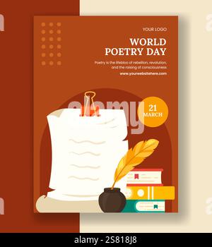 Poetry Day Vertical Poster Flat Cartoon Hand Drawn Templates Background ...