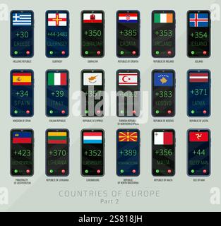 Set of vector illustrations of international dialing country codes and ...