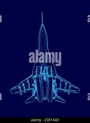 Blue jet is shown in a blue background. The jet is a fighter jet and is ...