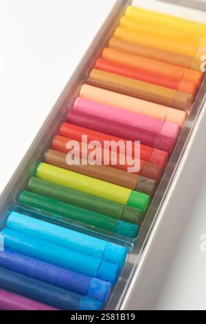 A close-up of colorful crayons isolated on a white background Stock ...