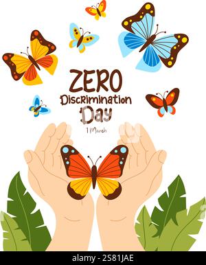 Zero discrimination day greeting poster. Symbol red ribbon heart and ...