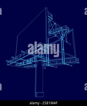 Blue drawing of a large billboard with a blue background. The billboard ...