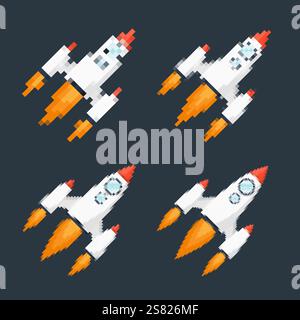 Pixel art rocket with fiery trails, retro games, space-themed designs ...