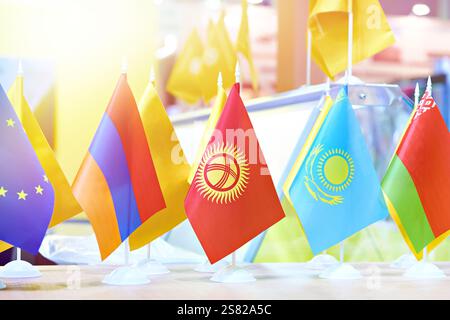 Flags of the countries of the Eurasian region at the business ...