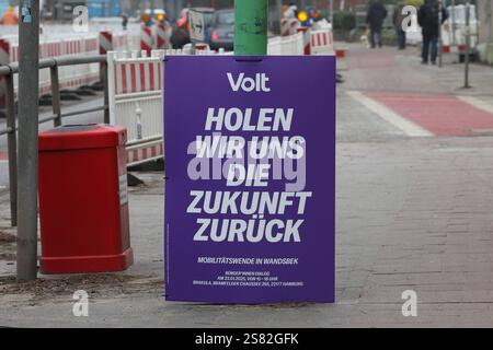 Ein Wahlplakat der Partei Volt mit dem Konterfei von Britta Peters ...