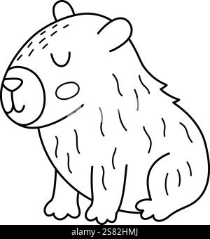Capybara contour outline line icon black color vector illustration ...