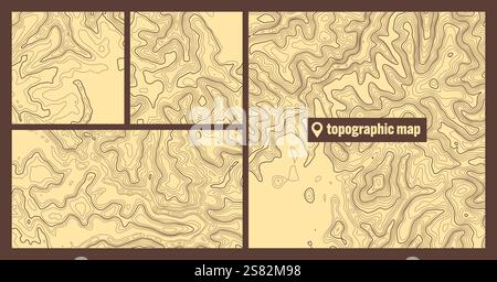 Colorful topographic map sets with contour lines. Geographic terrain ...