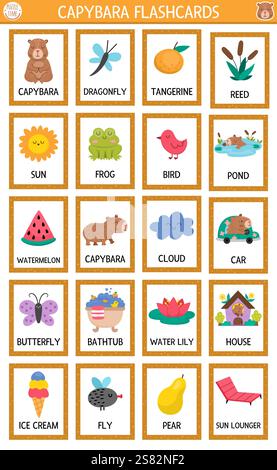 Vector big flash cards set with water animals, seaweeds, fishes ...