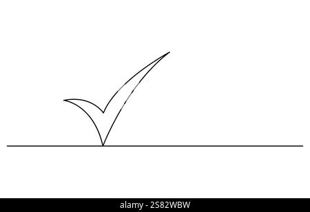 Continuous line drawing of check mark. Tick one line icon. One line ...