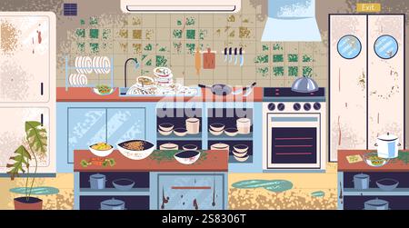 Mess in kitchen cartoon vector illustration Stock Vector Image & Art ...