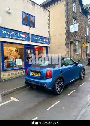 Ilkley shop shops shopping sign place car mini cooper S soft top road ...