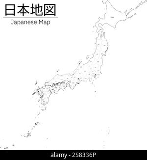 Realistic map of Japan, white map with prefectural boundaries, Vector ...