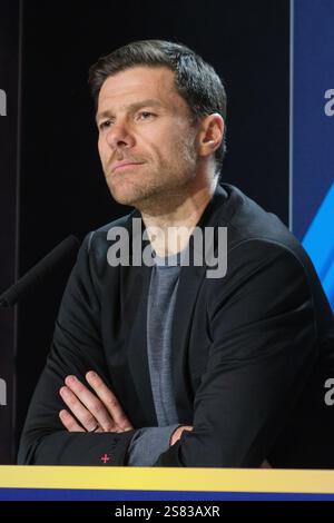 Xabi Alonso, the head coach of Real Madrid CF, attends a press ...