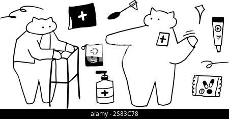 Medic Cat: Healthcare-Inspired Cute Line Art Stock Vector Image & Art ...