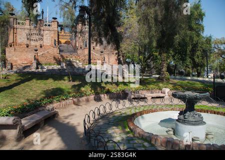 The Fountain and Castillo Hidalgo fortfied walls ruins in Cerro de ...
