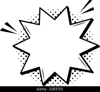 Jagged star shaped black and white empty speech bubble is exploding ...