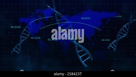 Image of dna strands over world map Stock Photo - Alamy