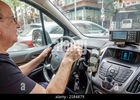 Taxi cab interior view from the backseat driving through Havana, Cuba ...