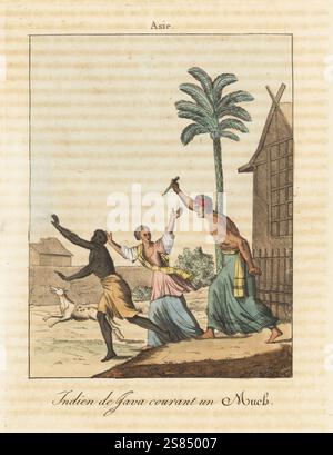 Man running amuck, Java, Indonesia. Man in sarong, high on opium, armed ...