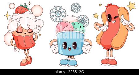 Fastfood cartoon character set - whipped cream cupcake topped with ...