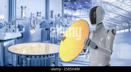 Semiconductor manufacturing with 3d rendering assistant robot hold silicon wafers Stock Photo ...