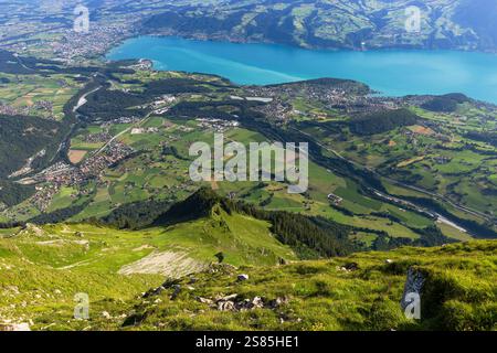 Autumn view of the Lake Thun, Niesen mountain (so called Swiss Pyramid ...