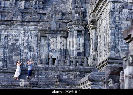 Ancient stone structures of Prambanan Temple, a magnificent 9th-century ...